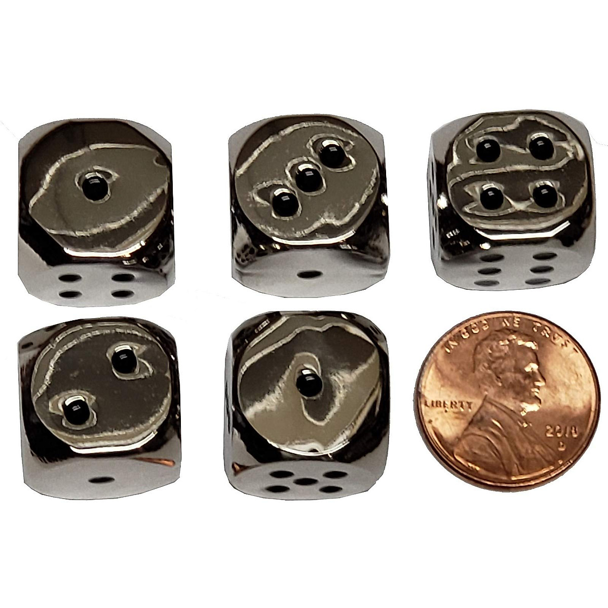 Cyber-Deals Set of Dice Cup Black PU Leather with Storage Compartment Red Felt Lined + 16mm Zinc Alloy Metal Dice, Gift Boxed (Nickel, Black)