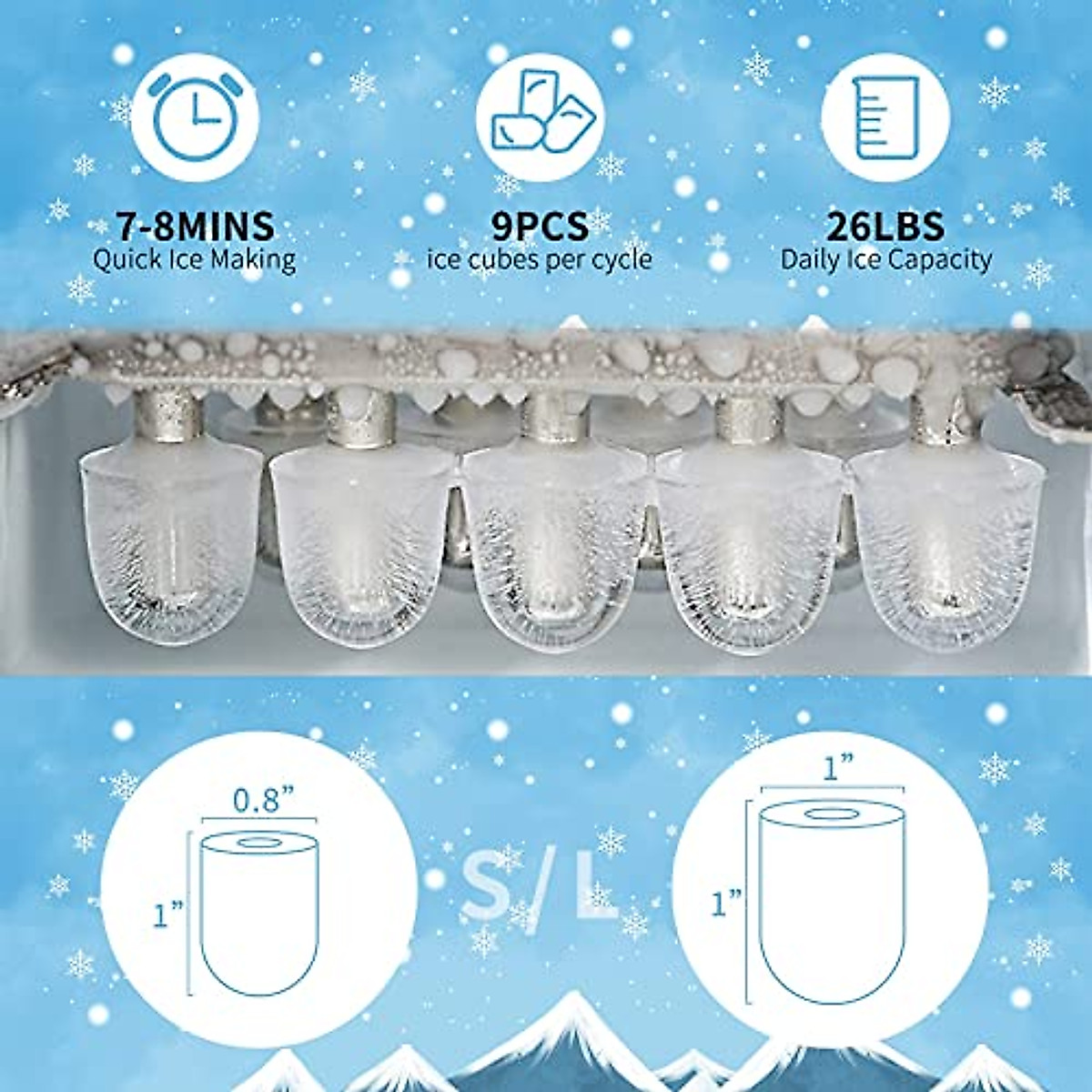 ARLIME Portable Ice Maker Machine with Self-Cleaning, 26Lbs/24H Ice Cube Maker, 9 Ice Cubes S/L Ready in 6 Mins, Small Cube with Ice Scoop and Basket, for Home/Kitchen/Office/Bar/RV(Gray)