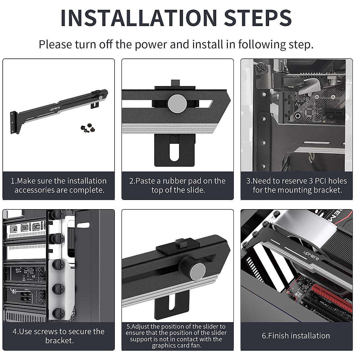 upHere Black&White Graphics Card GPU Brace Support Video Card Sag Holder/Holster Bracket,Adjustable Length and Height Support,G27654