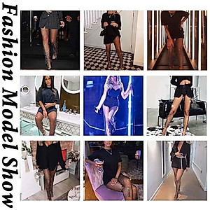 Yokawe Mesh Pants Sparkly Rhinestone Cover Up Pants Fishnet See Through Leggings Crystal Bottoms Nightclub Rave Festival Party Bikini Swimsuit Pants Cover Ups for Women Black