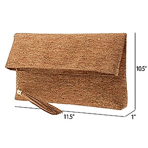 JNB Women's Cork Material Foldover Clutch with Tassel, Gold