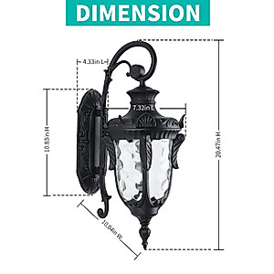 LONEDRUID Outdoor Wall Light Fixtures Black 20.47" H Exterior Wall Lantern Waterproof Sconce Porch Lights Wall Mount with Hammered Glass Shade for House
