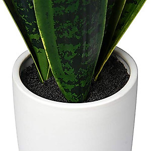 Briful Fake Snake Plant 16" Faux Potted Plant Artificial Snake Plant with White Ceramic Pot Sansevieria Plant Perfect for House Modern Living Room Office Housewarming Gift Indoor Decor