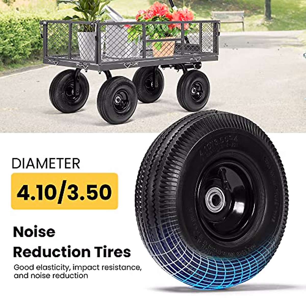 VIVOHOME Heavy Duty 880 Lbs Capacity Mesh Steel Garden Cart Folding Utility Wagon with Removable Sides and 4.10/3.50-4 inch Wheels (Grey)