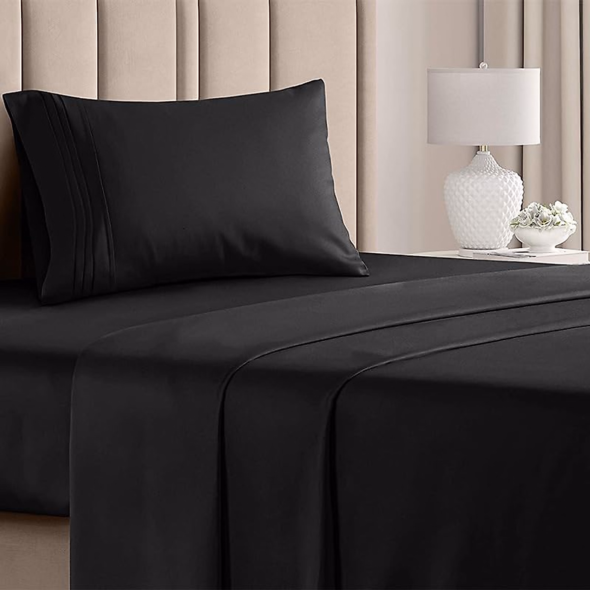 Twin Sheets Set, Natural 100% Cotton Sheets, Soft Luxury 400 Thread Count Sateen Cooling Sheets, 3 Pc Bedding, Dorm Rooms & Adults, Twin Bed Sheets (Beige, 223×233 cm)