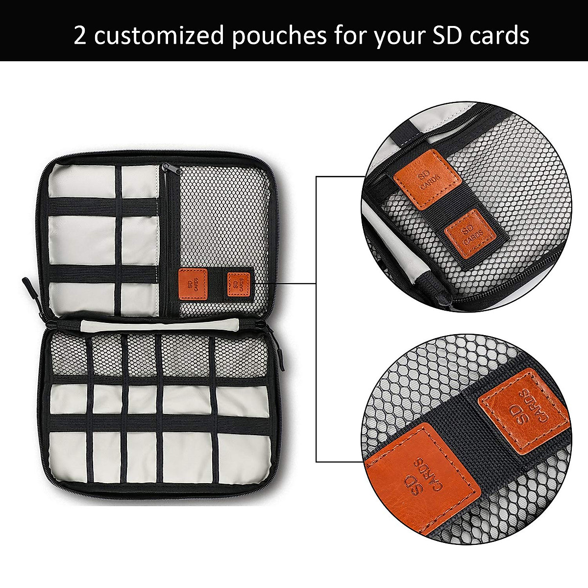 Rinvanic Electronic Cable Organizer Bag, Waterproof Travel Accessories Carry Cases Portable Cord Organizer Bag for Cable, Charger, Phone, USB, SD Card with 8pcs Cable Ties