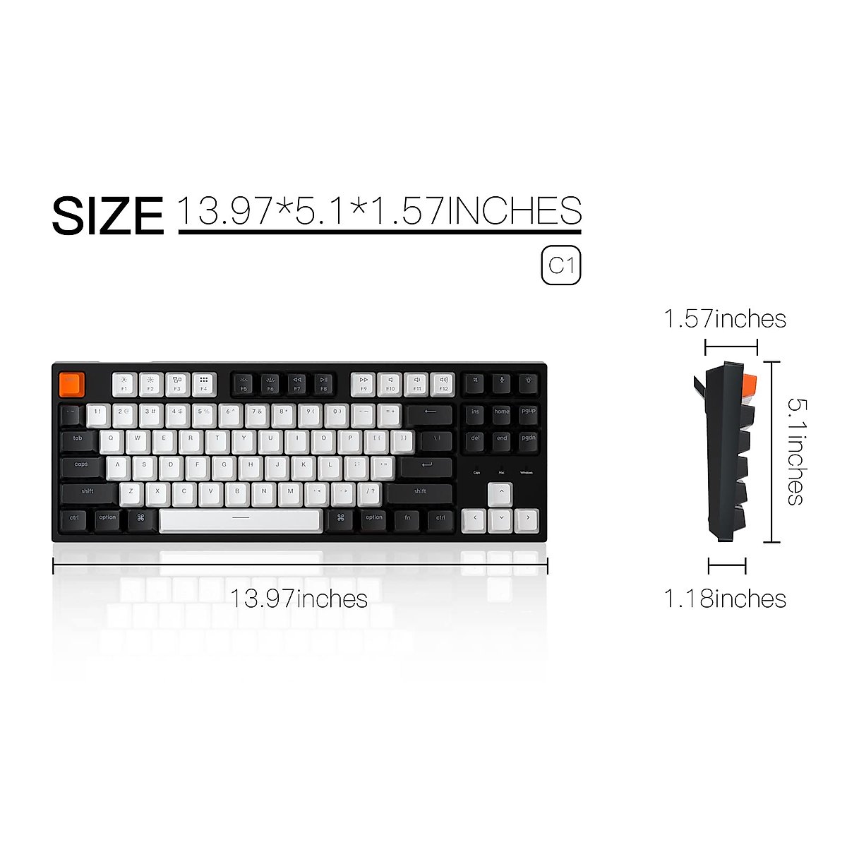 Keychron C1 Mac Layout Wired Mechanical Keyboard, Gateron G Pro Red Switch, Tenkeyless 87 Keys ABS keycaps Computer Keyboard for Windows PC Laptop, White Backlight, USB-C Type-C Cable