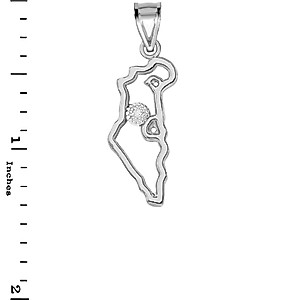 Fine 14k White Gold Jewish Charm Diamond Outline Map Of Israel Pendant