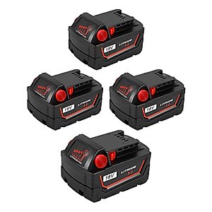 Bslite 4Packs Replacement for Milwaukee M18 Battery 6.0Ah 48-11-1862 Compaitble with Milwaukee 18V Battery Tools and Charger（Black）
