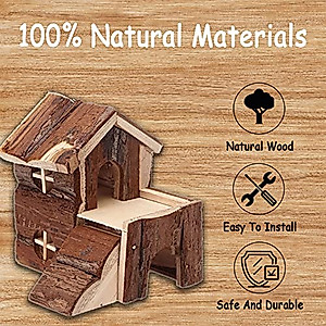 Dwarf Hamster Wooden House Rat Hideout Hut with Climbing Ladder Play Toys Hamster Toys Wooden House for Dwarf Hamster Mouse Rat and Other Small Animals