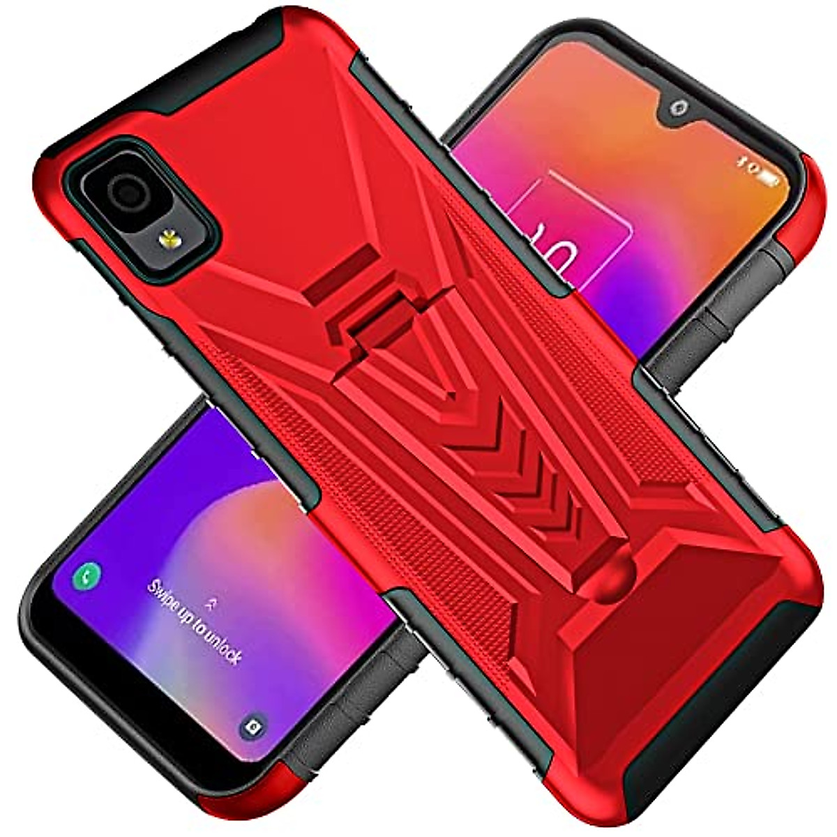YJROP for TCL A3/A30/ion z Case with Tempered Glass Screen Protector Protection Cover Shockproof Heavy Duty [Military-Grade] Rugged Phone Case with Kickstand for TCL A3/A30/ion z (2022) 5.5" (red)