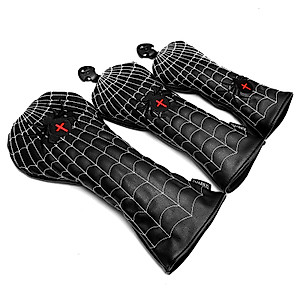 Spider Embroidery Black Golf Head Covers Driver/Fairway Wood/Hybrid/Iron Head Covers (Driver+Fairway+Hybrid Cover)