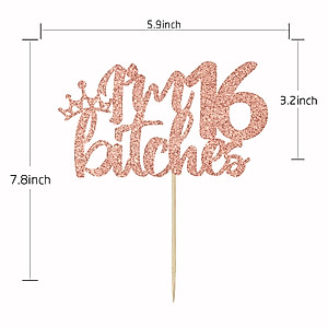 YotaWish Rose Gold Glitter I'm 16 Bitches Cake Topper - 16 Birthday Decorations for Girls - Sweet 16, Happy 16th Birthday Party Decoration Supplies