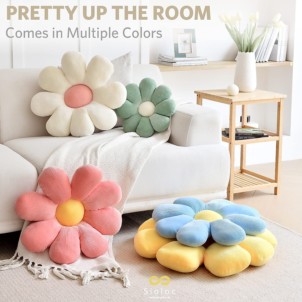 Sioloc Flower Shaped Throw Pillow Butt Cushion, Floor Pillow,Seating Cushion,Cute Room Decor & Plush Pillow for Bedroom Sofa Chair(White,15.7'')