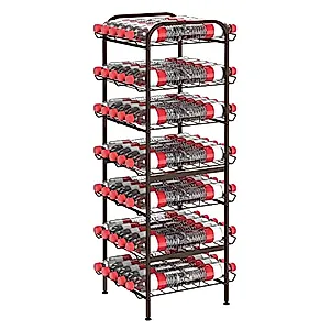 smusei Water Bottle Organizer 7 Tier Free Standing Vertical Metal Water Bottle Rack Shelf Adjustable Water Bottle Beverage Drink Stand Holder for Kitchen Pantry Food Storage, Bronze