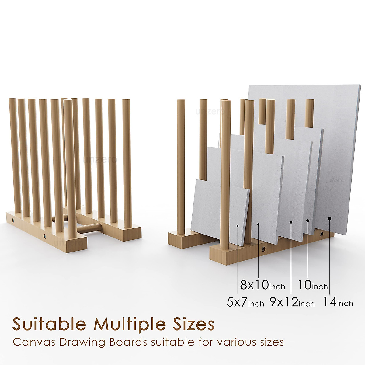 UNZERO Art Storage Rack, Art Drying Rack, Wood Storage Stand for Canvas Boards, Panel, Frame, Drawing Board, Printed Matter, Paper Pad, Backing Plate (8.3" D x 15" W x 13.7" H)