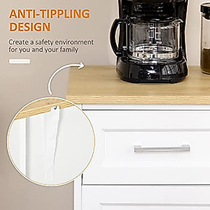 HOMCOM Sideboard Buffet Cabinet with 3 Storage Drawers, Kitchen Cabinet Coffee Bar Cabinet with Adjustable Shelf for Living Room, White