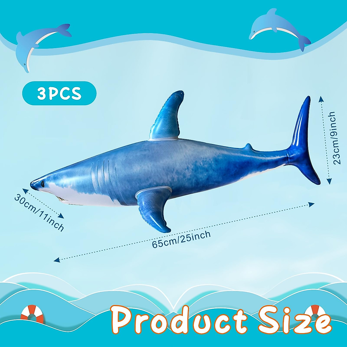 ILEISURELY 3PCS Inflatable Shark Pool Toys, 25 Inch Shark Pool Party Decorations for Birthday Pool Christmas, Party Favors Supplies Gift for Kids Adults
