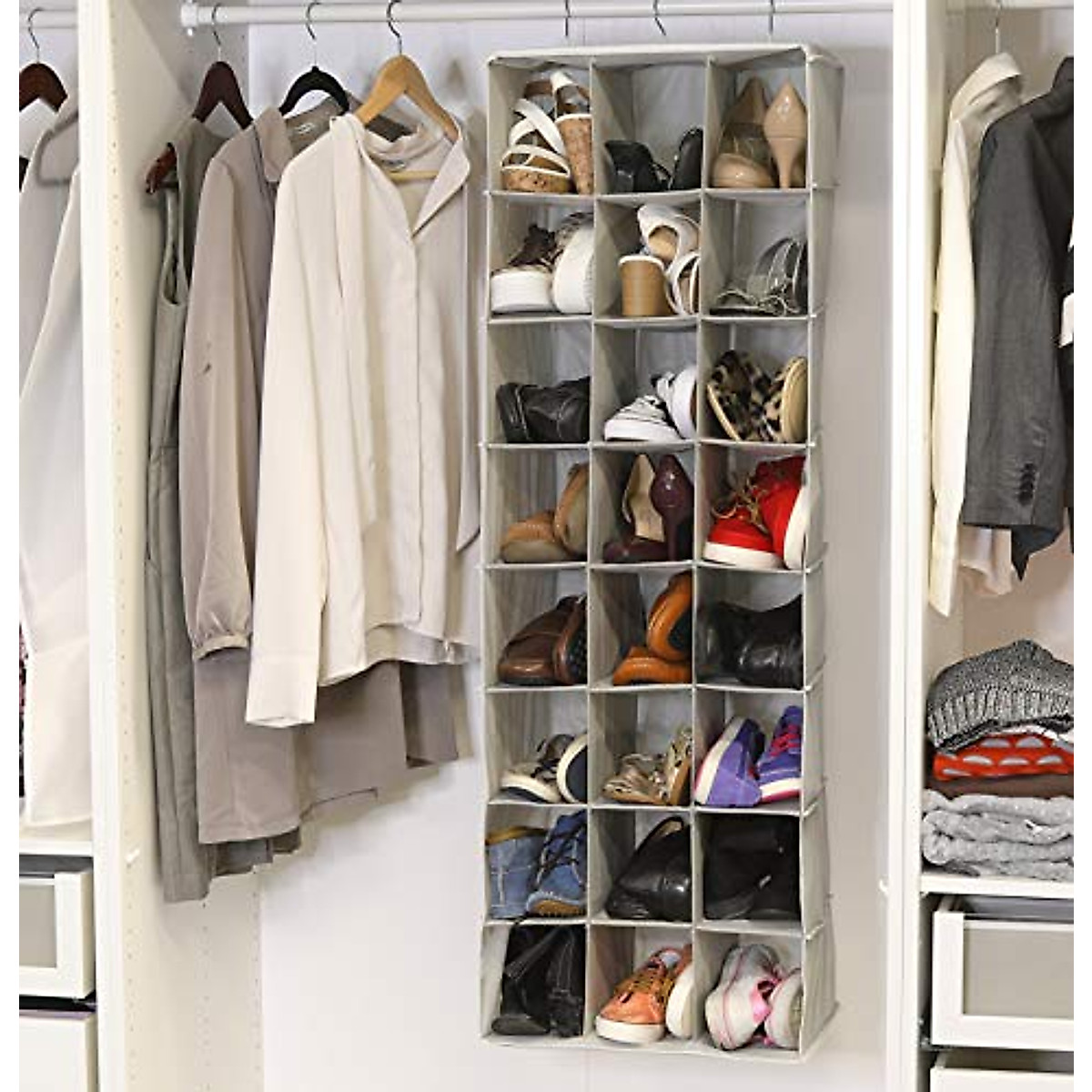 Simple Houseware 24 Section Hanging Shoe Shelves Closet Organizer, Gray