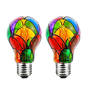 Greeogin Dimmable Stained Glass LED Light Bulb Led Color Bulb,E26 Base 4 Watts A19/A60 LED Light Bulbs,for Party Light,Festive Atmosphere,Home Lighting,Bedside Lamp,2 Pack