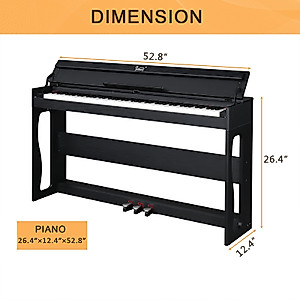 GLARRY 88 Key Home Digital Piano for Beginners, Electric Keyboards Piano MP3/USB/MIDI/Bluetooth Function w/Music Stand, Power Adapter, Triple Pedals, Instruction, Headphone（Black）