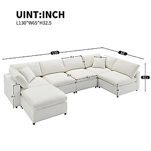 Cloud Modular Sectional Sofa, Convertible U-Shaped Sofa, 130 "Comfortable Sleeper Sofa, 6 Seater Chenille sectional Sofa Set with Ottoman, Suitable for Living Room Office Apartment (Beige)