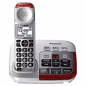 Panasonic Amplified Cordless Phone with Slow Talk, 50dB Volume Boost, 112dB Lound Visual Ringer, Hearing Aid Compatibility, Large Screen and Backlit Keypad - KX-TGM450S - 1 Handset (Silver)