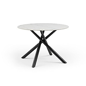 KEVINSPACE 42.13" Round Dining Table, Marble Table White Sintered Stone Tabletop with Solid Carbon Steel Base, Mid Century Modern Dining Table for Kitchen, Dining Room, Office, Reception Room Moon