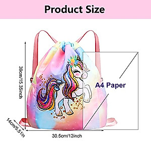 Luchike Drawstring Backpack for Kids - Girls Dance Bag,Sport Gym Beach Swim Travel Daypack With Two Water Bottle Holder