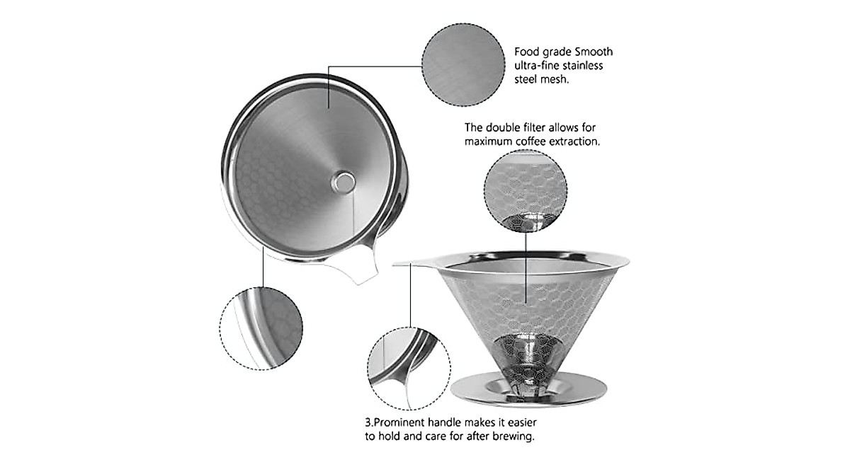 Pour Over Coffee Dripper - Reusable Stainless Steel Filter for Rich Flavor