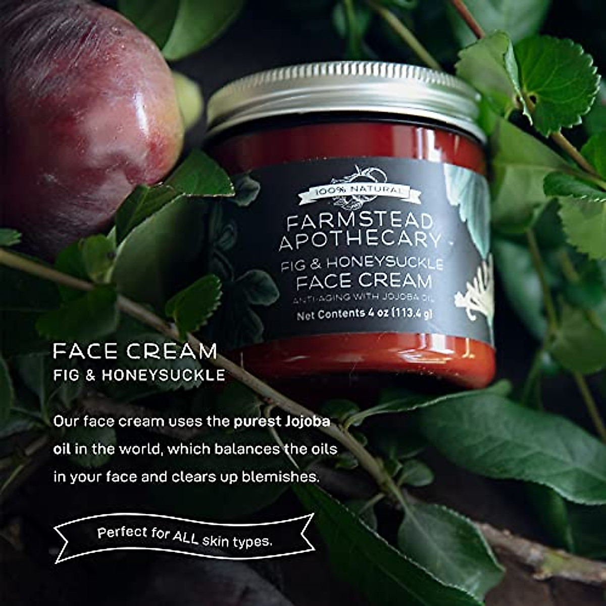Farmstead Apothecary 100% Natural Anti-Aging Face Cream with Jojoba Oil, 4 oz (Fig & Honeysuckle)