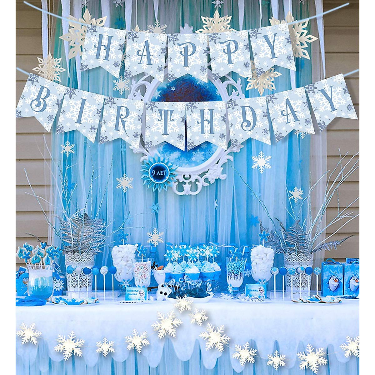 Snowflake Frozen Birthday Banner, Winter Wonderland 1st 2nd 3rd Birthday Party Decorations Snowflake Frozen Theme Party Christmas New Year Supplies