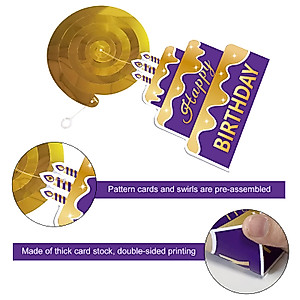 Purple Gold Birthday Hanging Swirls Decorations for Women Girls, Purple Happy Birthday Foil Swirls Party Supplies, 10th 16th 21st 30th 40th 50th 60th Bday Ceiling Sign Decor