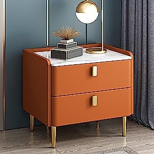 Nightstand, 2 Drawers Nightstands, Metal and Solid Wood End Table, Slate Bedside Table, Side Table Storage for Living Room Bedroom and Office (Color : Orange, Size : 50x40x50cm)