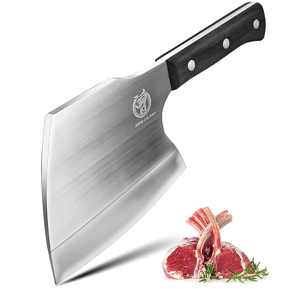 ZENG JIA DAO Big Bone Cutting Cleaver Knife - Super Heavy Duty Meat Axe Cleaver- Butcher Knife - Forged HC Steel - Black Pakka Wood Handle - Restaurant Farm Slaughterhouse Gift