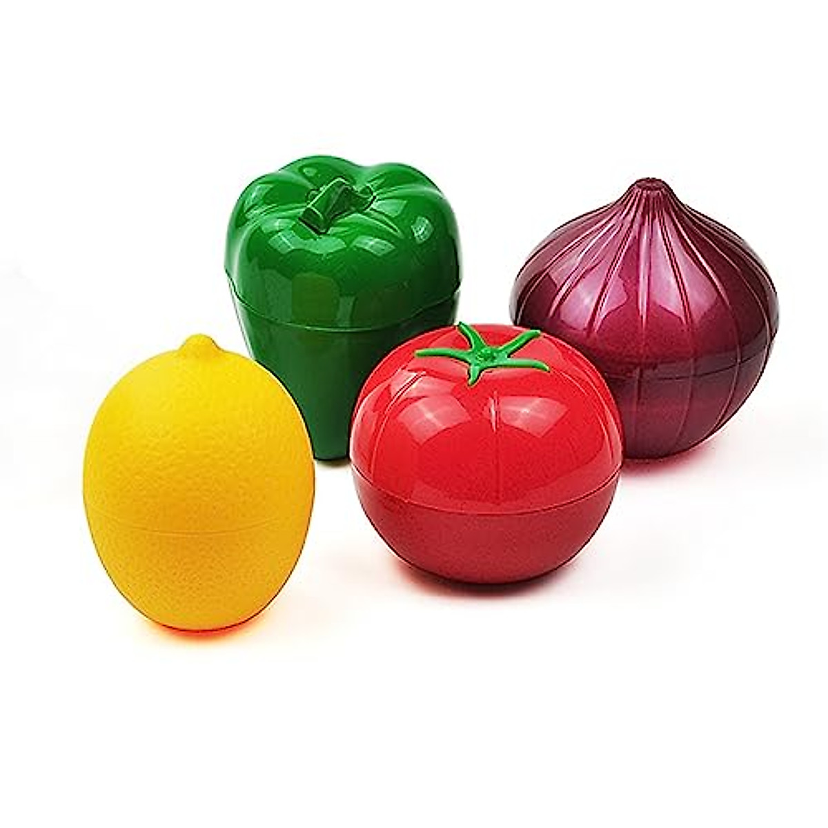 4pcs Fruit Container Refrigerator Vegetable and Fruit Storage Containers Reusable Food Saver Vegetable Shaped Food Saver (Onion Tomato Lemon Green Pepper)(COLOR:Multi)