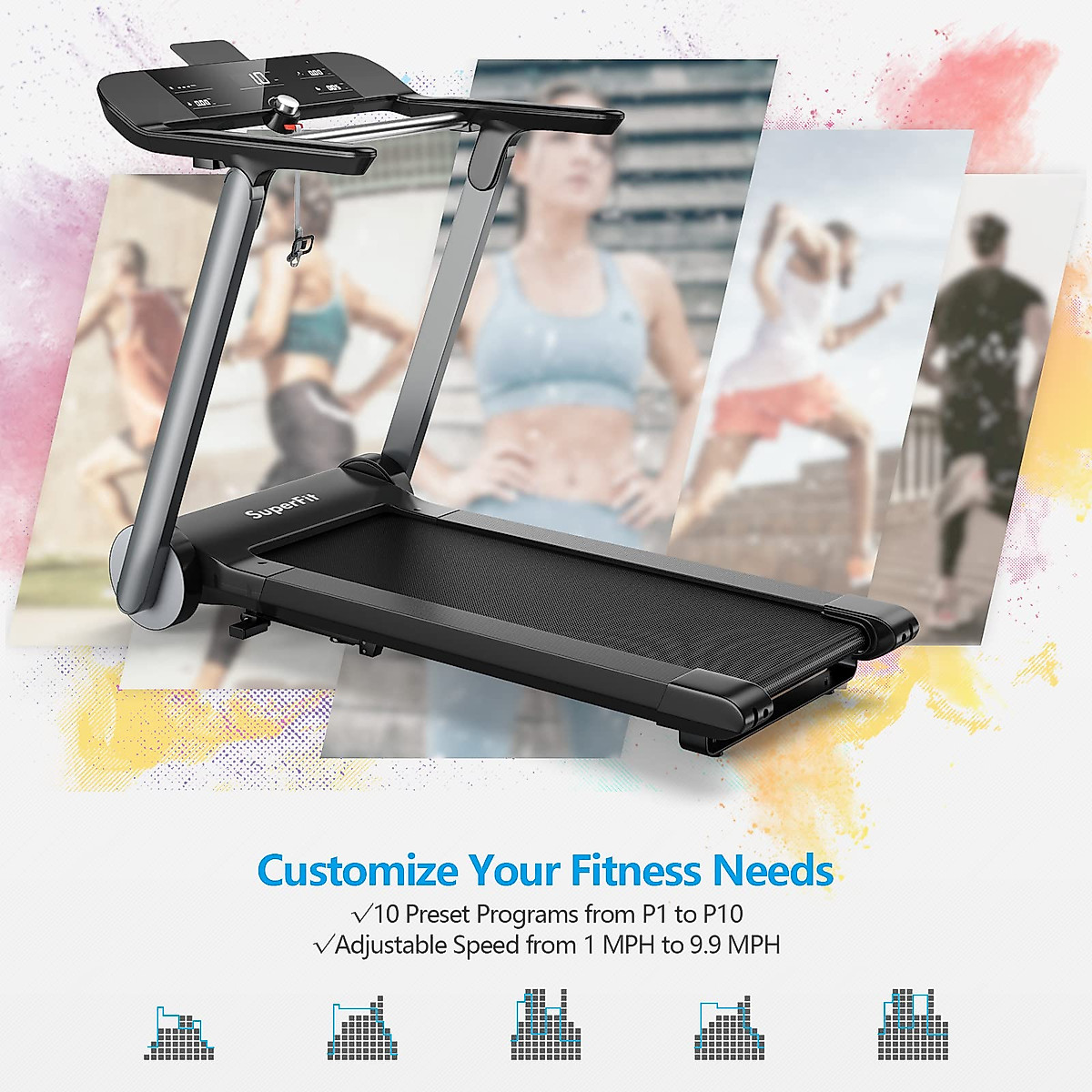 Goplus Heavy Duty Folding Treadmill for Gym, Italy Designer Electric Superfit Treadmill with Fatigue Button, Heart Rate Belt, LED Display, Blue Tooth Speaker, Walking Running Machine for Home