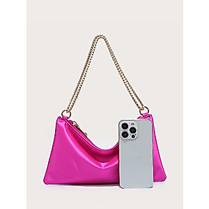 Verdusa Women's Satin Evening Handbag Shoulder Bag Purse Hot Pink one-size