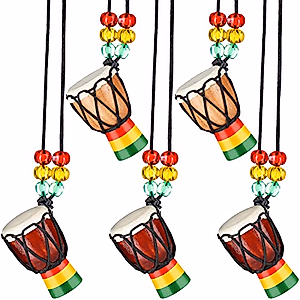 5 Pcs Instrument Necklaces Djembe Drum Mini Pendant African Drum Wooden Classic Hand Congo Drums Jewelry Necklace Drums and Percussion for Teens Men Women Charms, Party Supply Gift for Music Lover