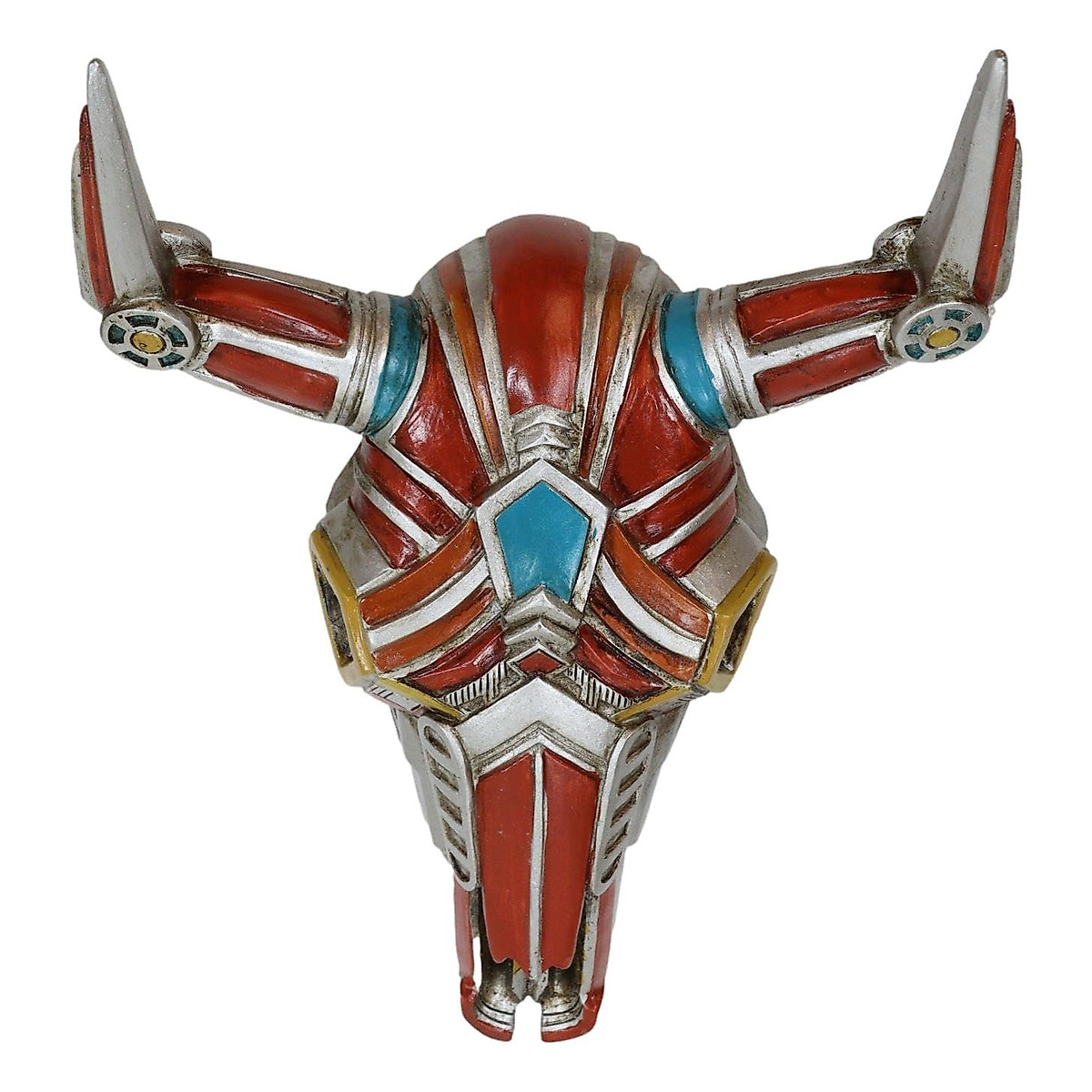 Ebros Gift Set of 2 Red and Blue Western Robotic Cyborg Horned Cow Skull 10" H Wall Decor Sculptures Wildlife Bisons Bulls Spirit Totem Accent Sculpture