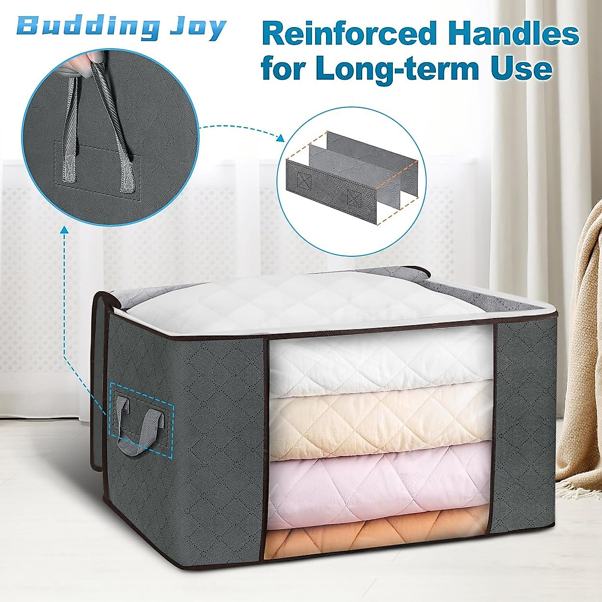Clothes storage bags Large Capacity Clothes Storage Bins Foldable Closet Organizers Storage Containers with Durable Handles Thick Fabric for Blanket Comforter Clothing Bedding 6 Pack Gray