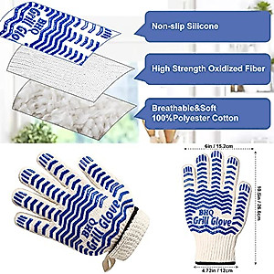 Extreme Heat Resistant BBQ Oven Safety Gloves-BBQ Glove-Grill Gloves,Thick but Light Weight for Kitchen Potholder,Grill,Grilling,Smoker,Barbeque-1 Pair（Blue