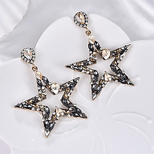Missgrace Gold Women's Long Sparkling Crystal Drop Earrings Star Rhinestone Dangle Earrings for Bridal Wedding Party Jewelry