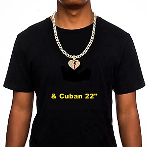 HH BLING EMPIRE Iced Out Broken Heart Chain Necklace for Men Women, Silver Gold Heart Pendant with Rope | Tennis | Cuban Link Chains, Hip Hop Rapper Chain Necklaces (Gold Heart A & Rope)