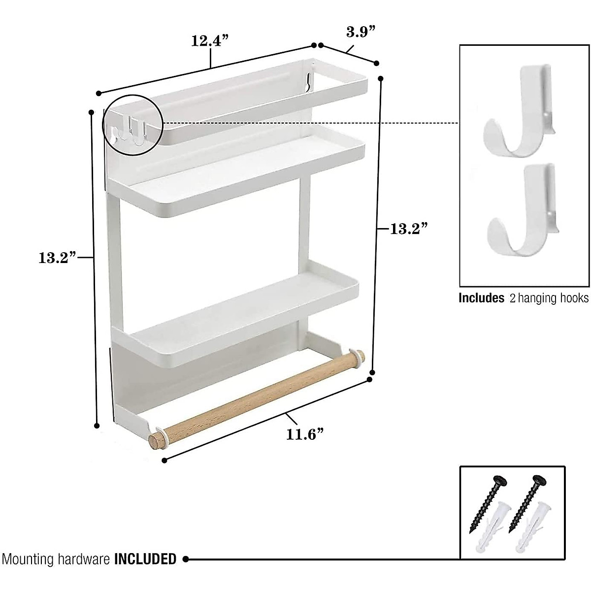 Aiyomt Magnetic Spice Rack For Refrigerator, Magnetic Paper Towel Holder Magnetic Fridge Organizer Magnetic Shelf Spice Rack Organizer Kitchen Organization Kitchen Storage Middle White