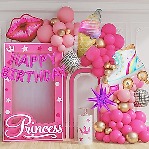 143Pcs Hot Pink Balloon Garland Arch Kit for Theme Party Pink Girl Birthday Party Princess Party Balloon Decoration Bachelorette Party Decoration Pink Arch DIY Kit Bridal Retro Disco