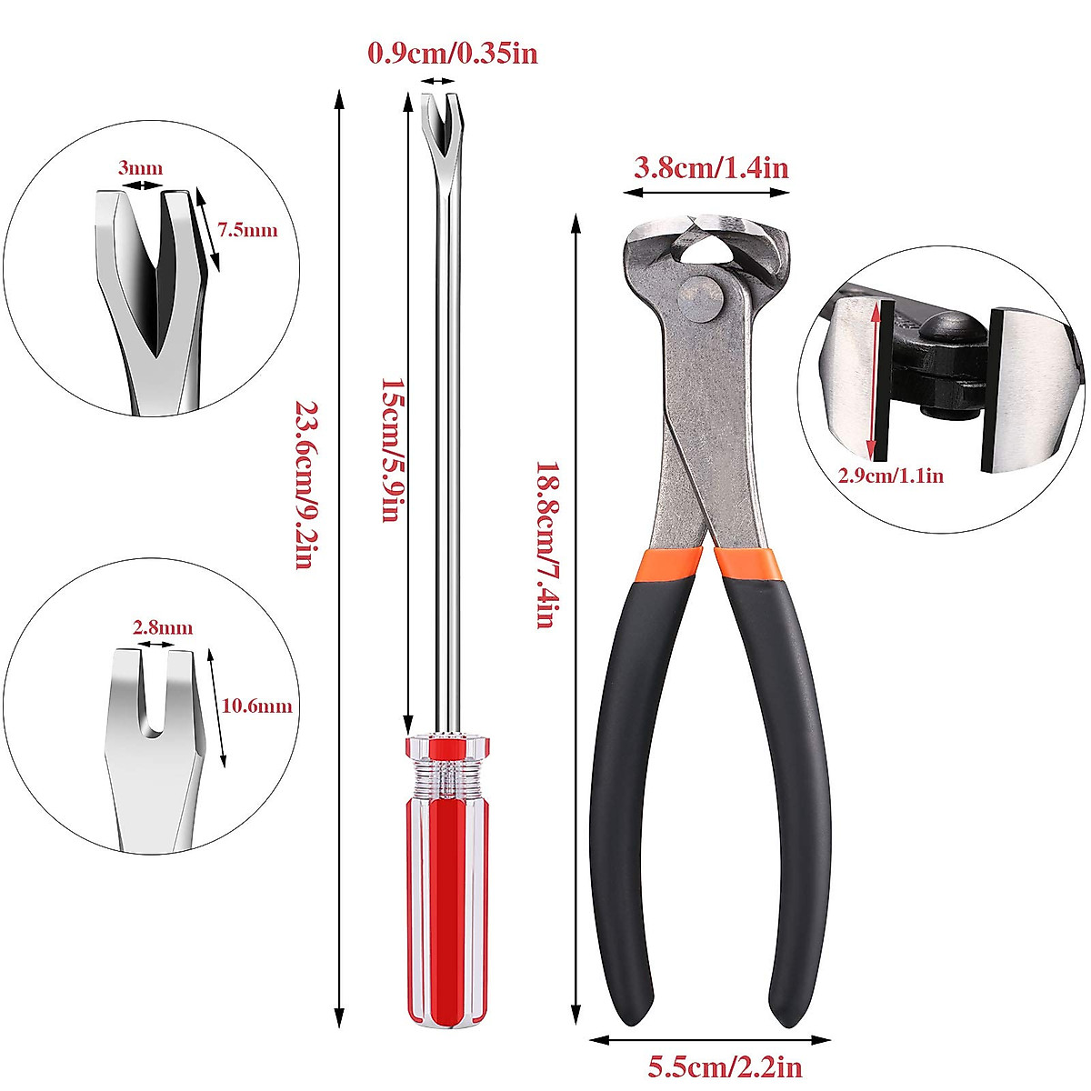 3 Packs Nail Puller Nail Remover Tool Nippers Tack Puller End Cutting Pliers Set 7 Inch Nail Nippers Pliers with 6 Inch Bendable U Tip, V Tip Tack Puller to Remove Nails Jewelry Wire Cutter