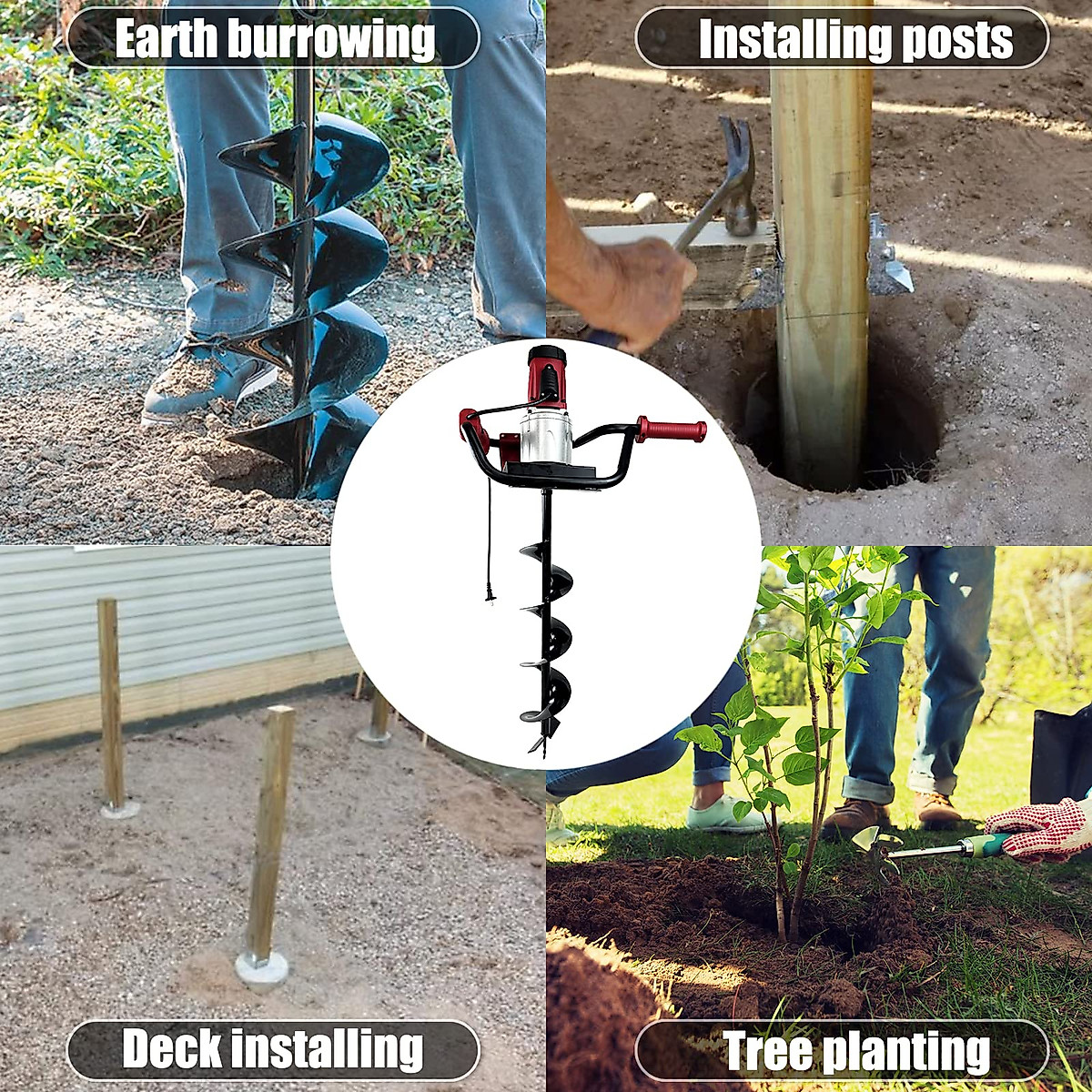 HIGOSPRO 6-Inch & 4-Inch Auger Bit Earth Auger,1500W Electric Post-Hole Digger, Earth Auger Digging Drill, Ideal for Post Hole Digging, Drilling, Tree Planting