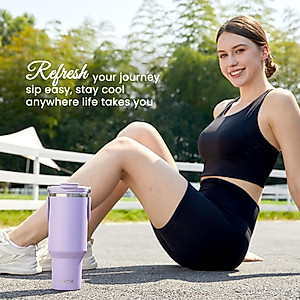 COKTIK 40 oz Tumbler with Handle and Straw, Double Insulated Tumblers with Flip Straw and Top Handle, Leakproof Tumbler, Stanley Cup, Insulated Water Bottle (Mauve)