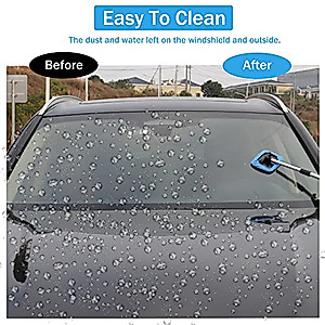 JUSTTOP Windshield Cleaning Tool, Car Window Cleaner with Unbreakable Extendable Long-Reach Handle and Washable Reusable Microfiber Cloth, Car Exterior Accessories, Blue